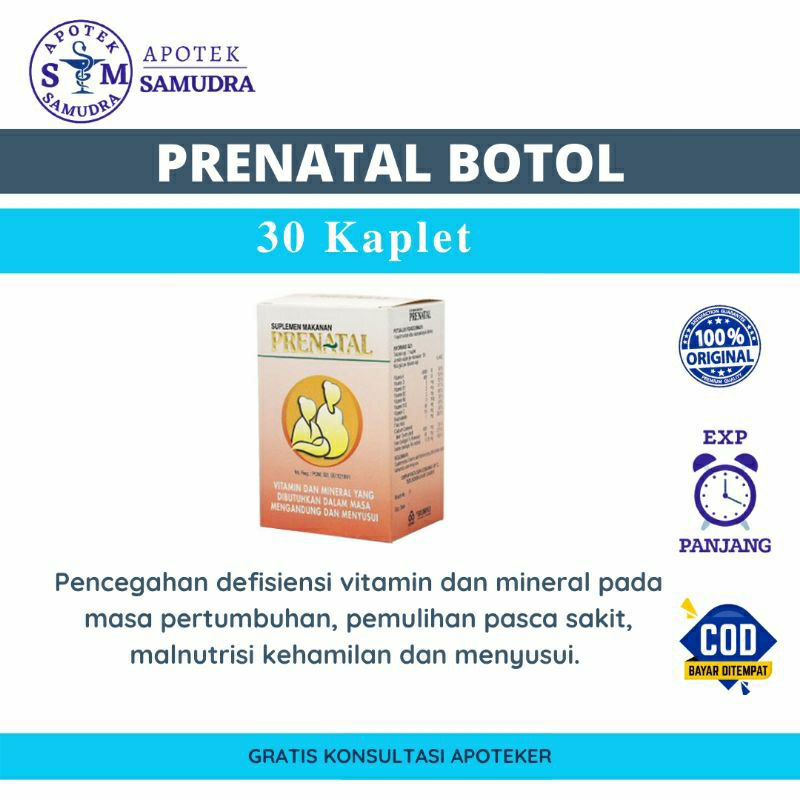Jual PRENATAL BOTOL 30 KAPLET (untuk suplemen ibu hamil dengan ...