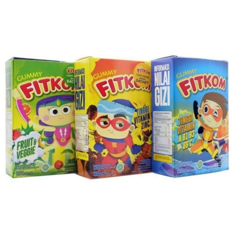 Jual fitkom gummy fruit veggie hijau vit c zinc kuning multivitamin ...