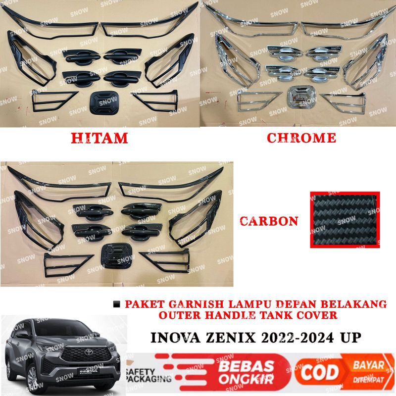 Jual Paket Garnish Lampu Depan Belakang Outer Handle Tank Cover Innova Zenix 2023 2024 up Hitam ...