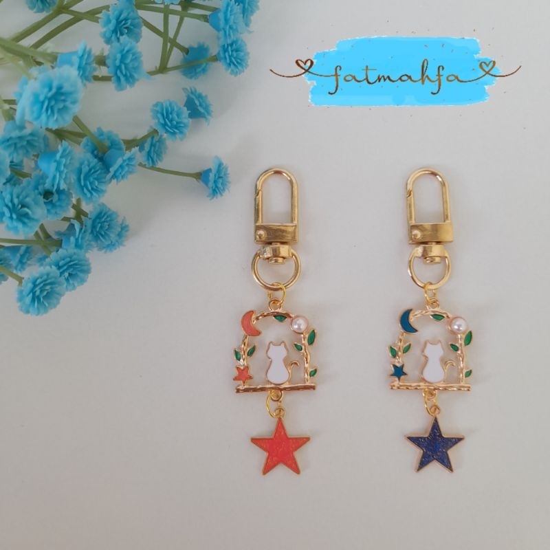Jual Gantungan kunci / Keychain / Bagchain Kucing Bintang Bulan Mutiara ...