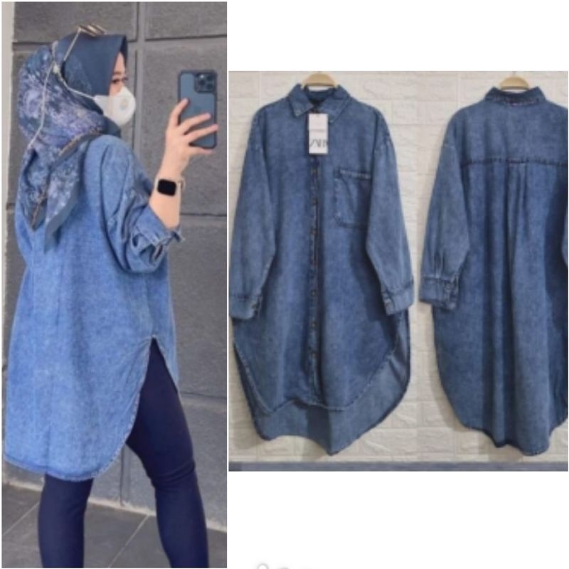 Jual tunik denim z*ra preniun lengkap tag | Shopee Indonesia