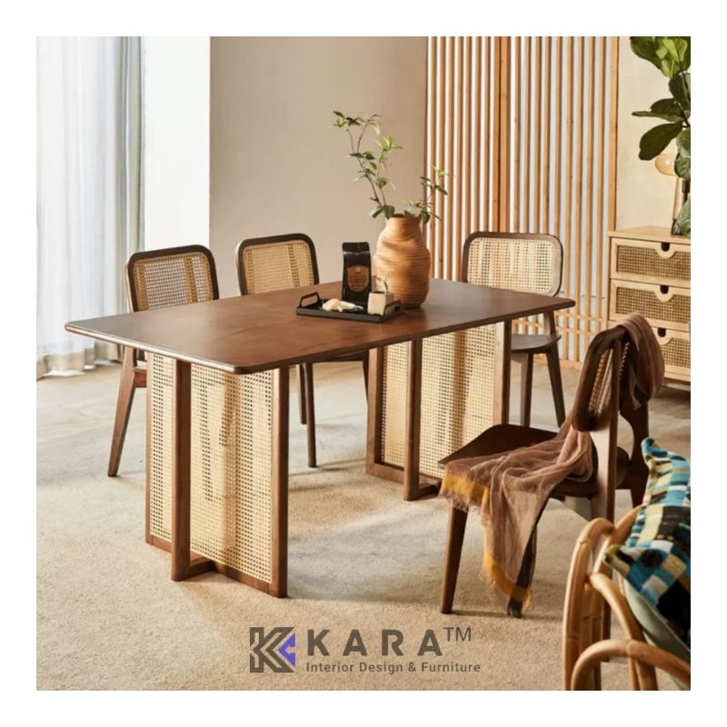 Jual Meja Makan Set Kursi Cafe Anyaman Rotan / Dining Table Set Cane Chair | Shopee Indonesia