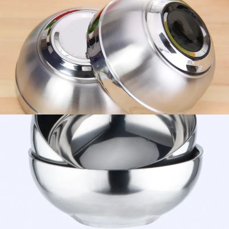 Jual Mangkok Mie Mangkok Stainless ANTI PANAS Bersisi 2 Lapis 18cm ...