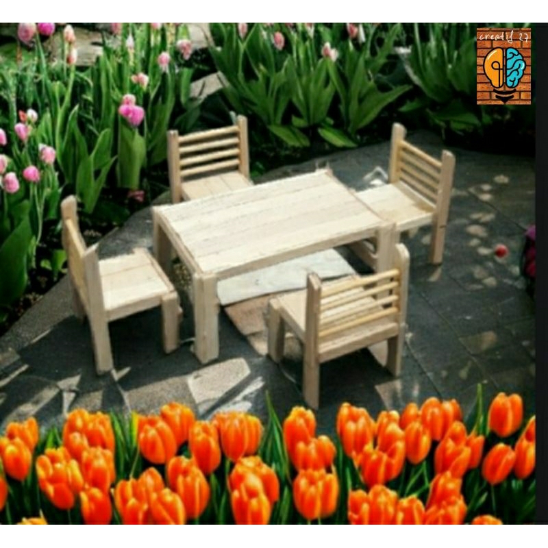 Jual Prakarya Kerajinan Tangan Dari Stik Es Miniatur Kursi Meja Makan