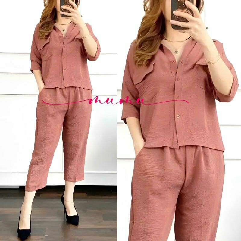 Jual MUMU - Stela set Crinkle Setelan Airflow Premium Terlaris Bisa cod ...