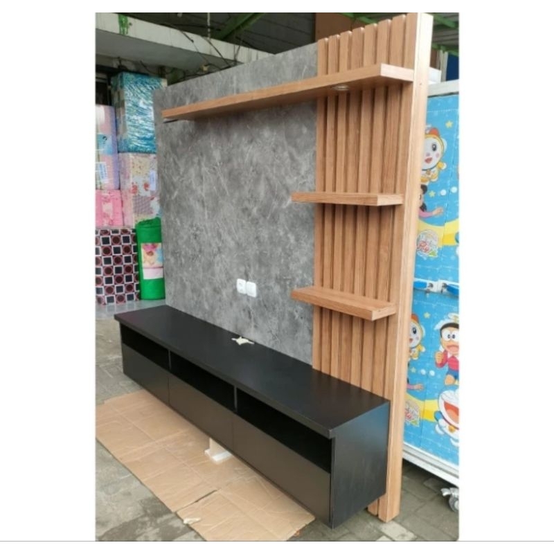 Jual buffet tv gantung / rak tv backdrop minimalis HPL | Shopee Indonesia