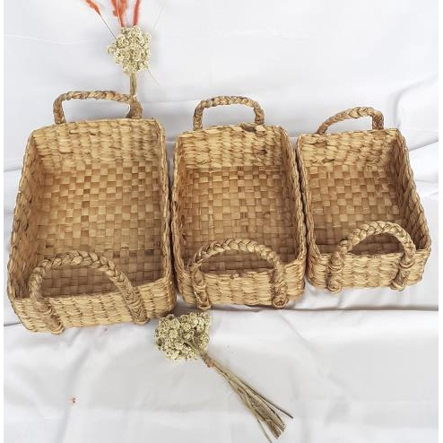 Jual Keranjang anyaman enceng eceng gondok dekoran jogja aesthetic (SET ...