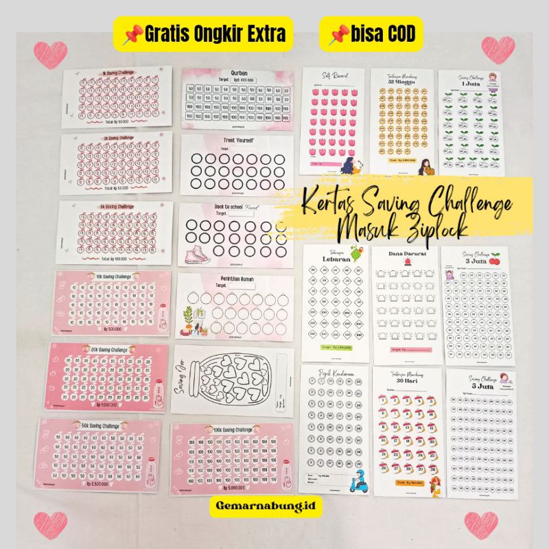 Jual Isi binder A6 Saving Challenge Tebal 260 gsm (masuk ziplock) / Kertas Menabung A6 / Loose ...