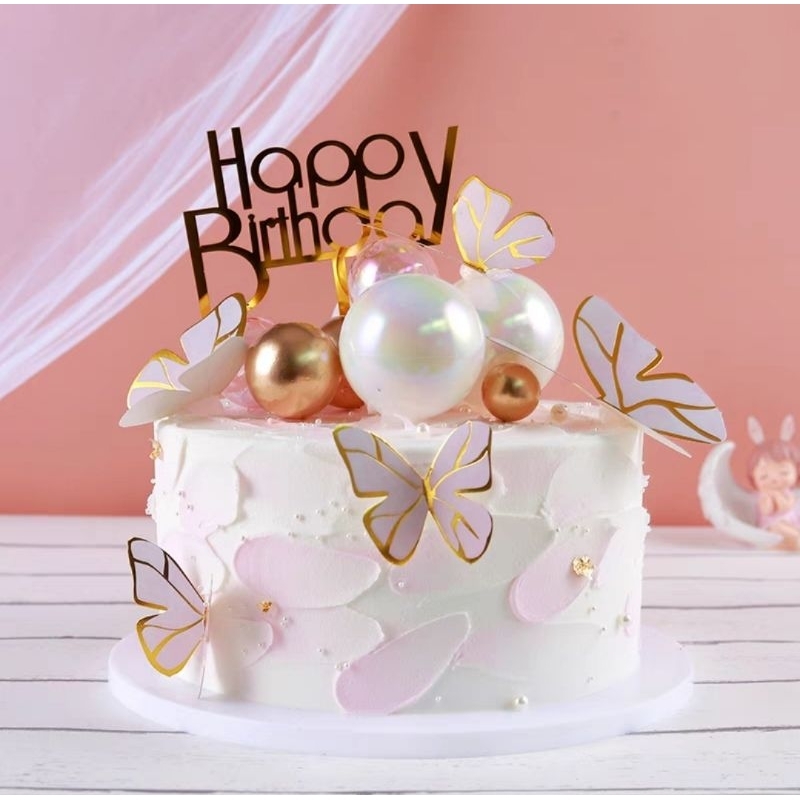 Jual topper HAPPY BIRTHDAY bahan kertas kupu pink 5pc | Shopee Indonesia