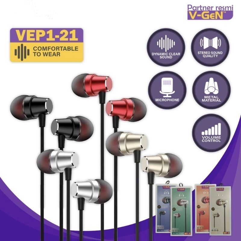 Jual Headset V-GEN VEP1-21 EXTRA BASS Handsfree VGEN VEP121 EXTRABASS ...