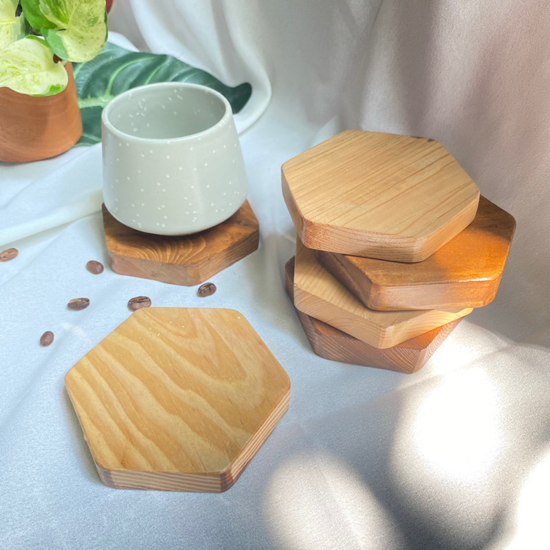 Jual Tatakan Hexagon Kayu / Alas Gelas / Alas cangkir / Tatakan Gelas ...