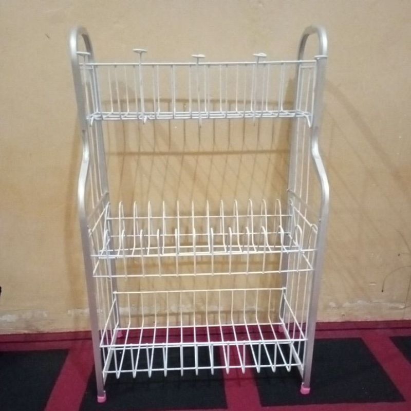 Jual rak piring alumunium susun 3 rak..tinggi 63cm lebar samping 40cm ...
