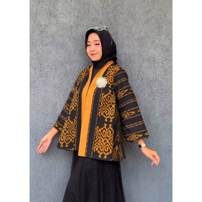 Jual blazer tenun wanita gold atasan wanita baju tenun fashion wanita ...