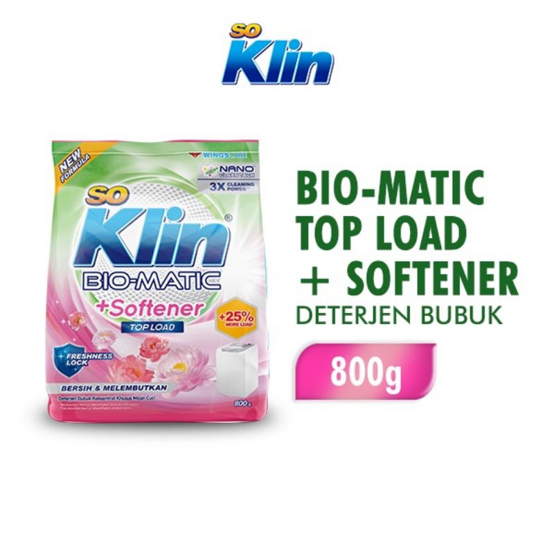 Jual So Klin Deterjen Bio-Matic top load + softener 800gr. | Shopee ...