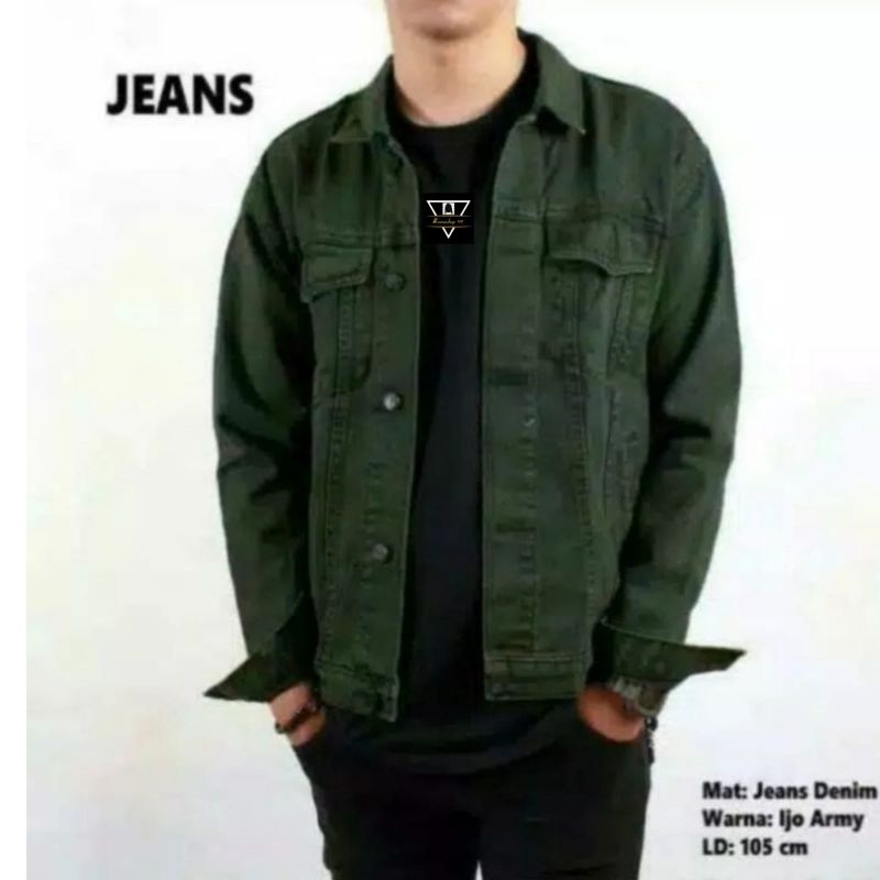 Jual Jaket Jeans Pria Hijau ARMY M~XXXL.Jacket Denim Tebal Cowok Dewasa ...