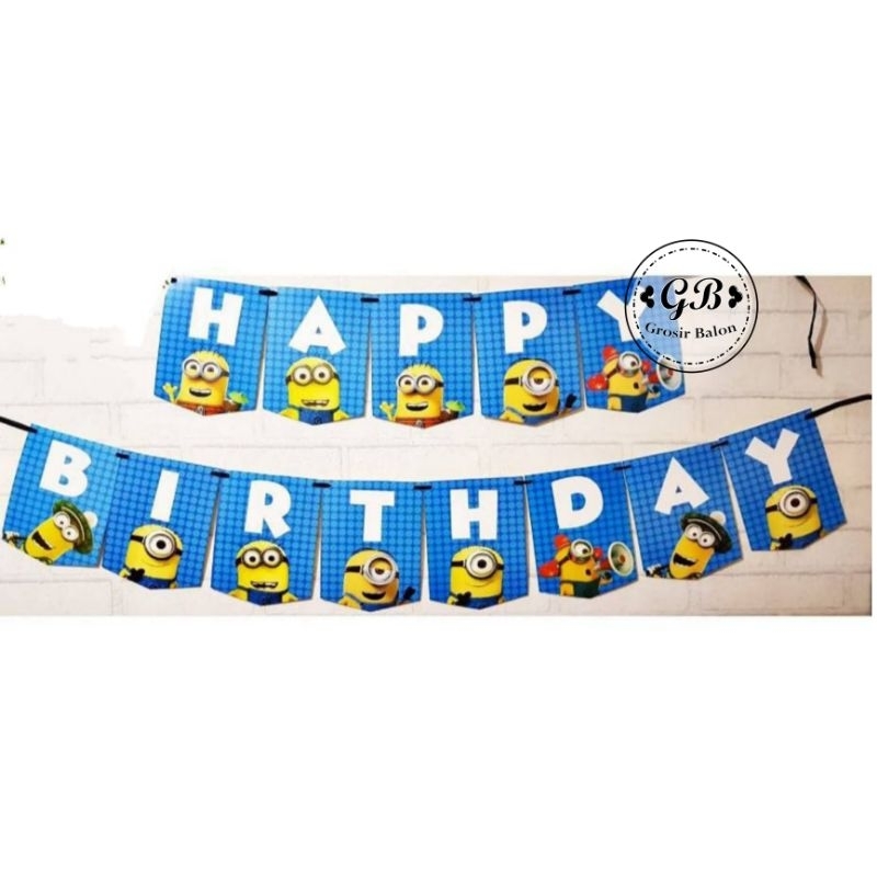 Jual BANNER HAPPY BIRTHDAY MOTIF MINIONS / BUNTING FLAG MINIONS ...
