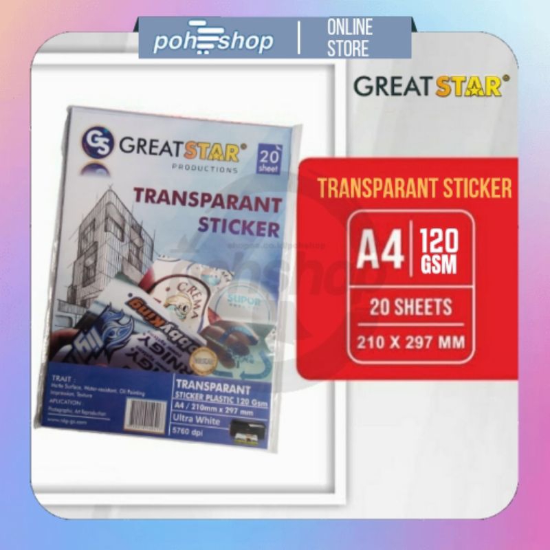 Jual Great Star Transparant Sticker Plastic A4/120gsm 20's | Shopee ...
