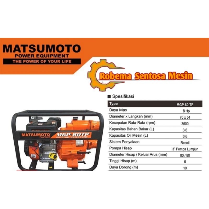 Jual Mesin Pompa Penyedot Pasir Dan Lumpur Matsumoto MGP-80TP 3 Inch ...