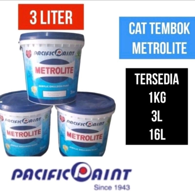 Jual Cat Tembok Metrolite 3 liter 5kg Galon Putih Kebiruan Pacific Paint | Shopee Indonesia