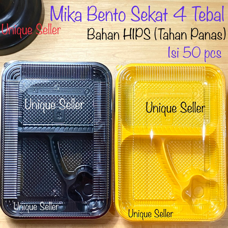 Jual [Isi50] Mika Box Bento Sekat 4 Bintang Hitam (Alas+Tutup) / Tray ...