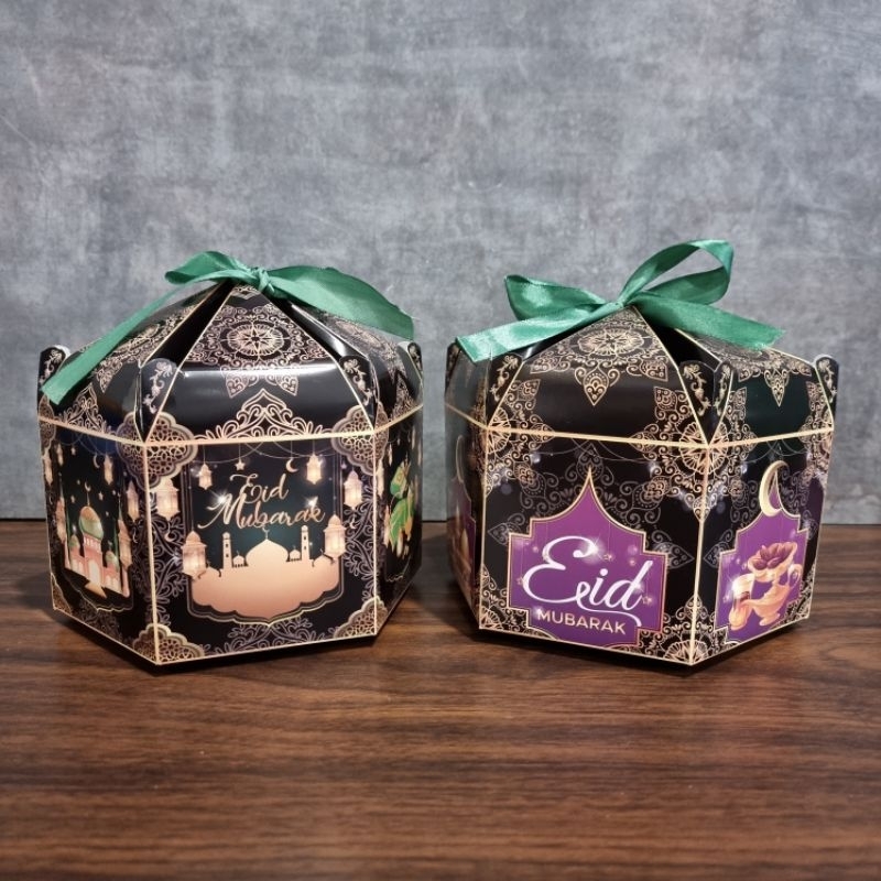 Jual box lebaran hexagonal hampers kue kering parcel idul fitri eid ...