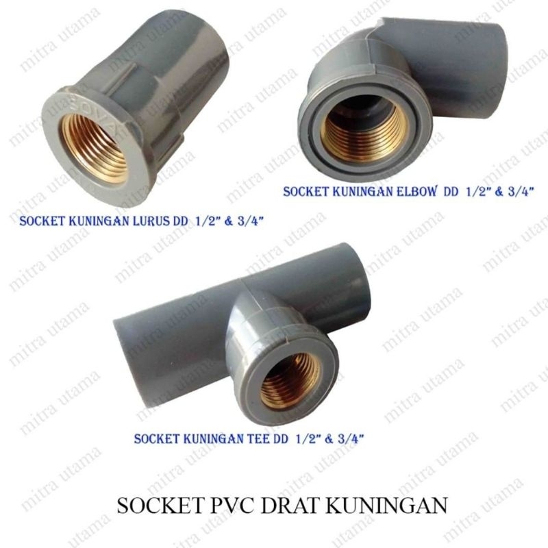Jual Socket PVC Drat Kuningan Tersedia ELBOW - LURUS - TEE (Drat Dalam ...