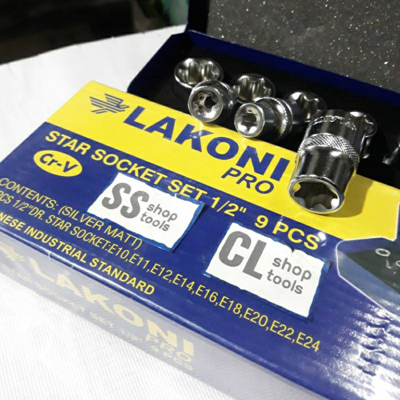 Jual KUNCI SOCKET BINTANG SET 9pcs segi 6 star socket sock 1/2" E10 E11 E12 E14 E16 E18 E20 E22 ...