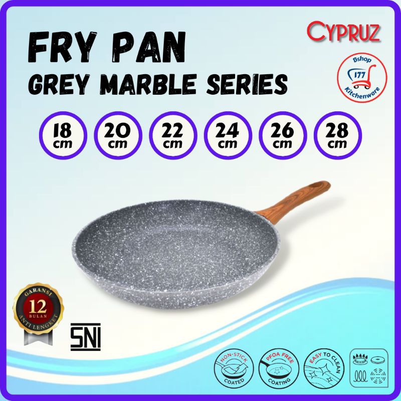 Jual Cypruz Wajan Anti Lengket Penggorengan Fry Pan Marble Induksi 18cm - 20cm - 22cm - 24cm ...
