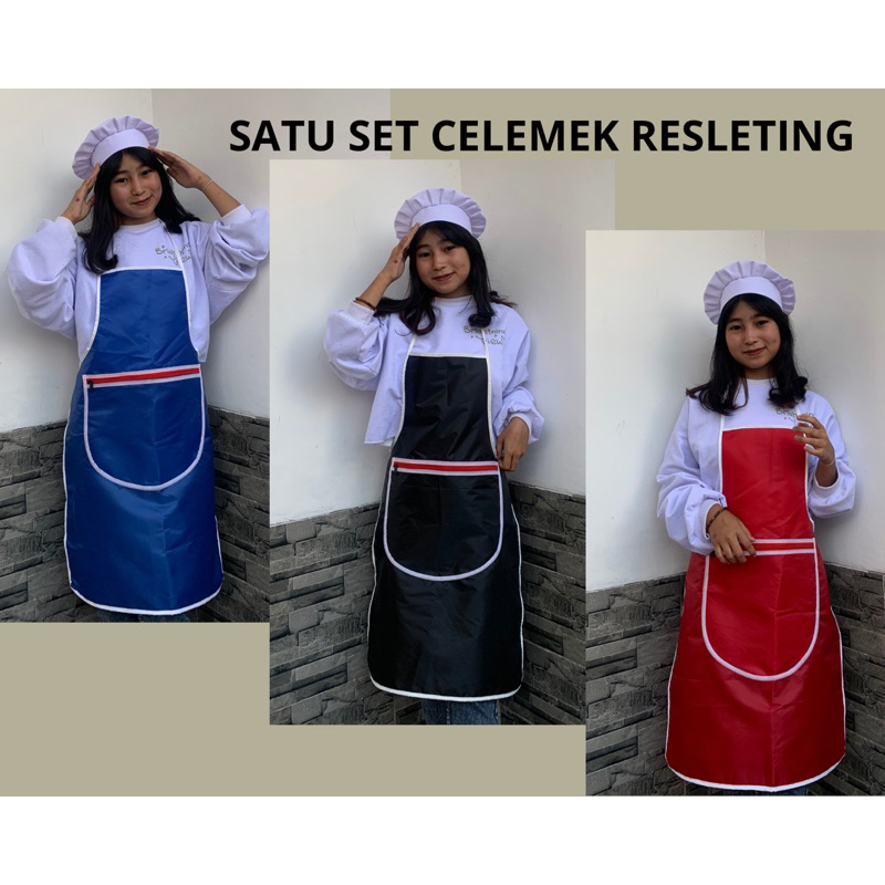 Jual Satu Set Celmek/Apron Resleting+Topi Koki Putih Dewasa | Shopee ...