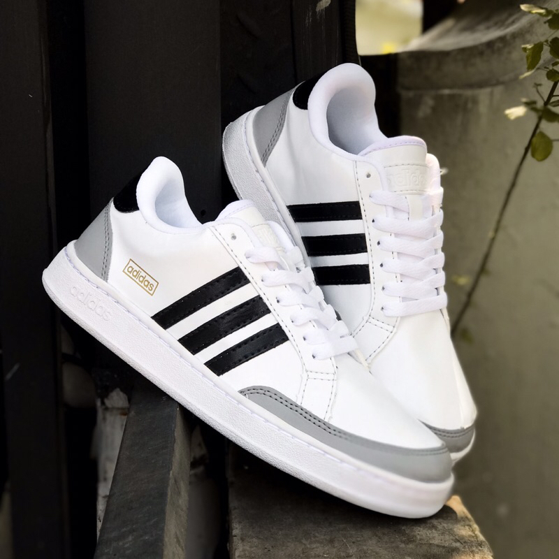 Jual ADIDAS GRAND COURTH WHITE GREY BLACK PREMIUM HIGH QUALITY | Shopee ...