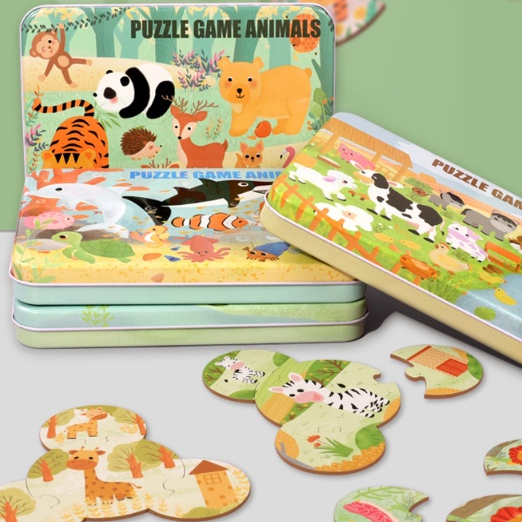 Jual Mainan Edukasi PUZZLE GAME ANIMALS / Puzzle Kaleng Bentuk Bulat ...
