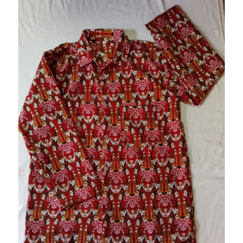 Jual Batik SD Motif Gapura Merah Tangan Panjang | Shopee Indonesia
