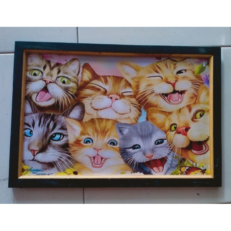 Jual hiasan dinding poster kucing lucu plus figura ukuran 53*35 ...