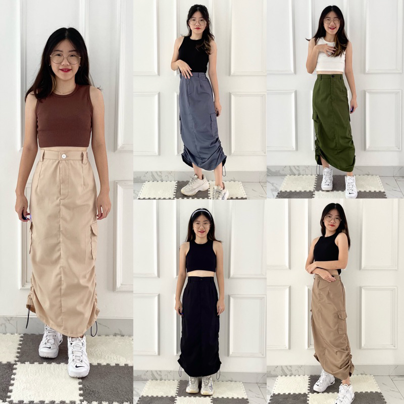 Jual Nadia Cargo Skirt | Rok Cargo | Rok Hijab | Xelcaa | Shopee Indonesia