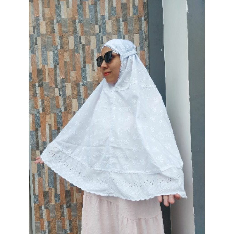 Jual JILBAB BORDIR JUMBO PUTIH HAJI UMROH KERUDUNG RENDA JILBAB BORDIR ...