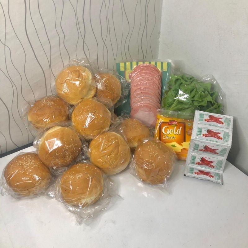 Jual Paket Burger Medium Beef 10 Porsi Komplit Selada | Shopee Indonesia