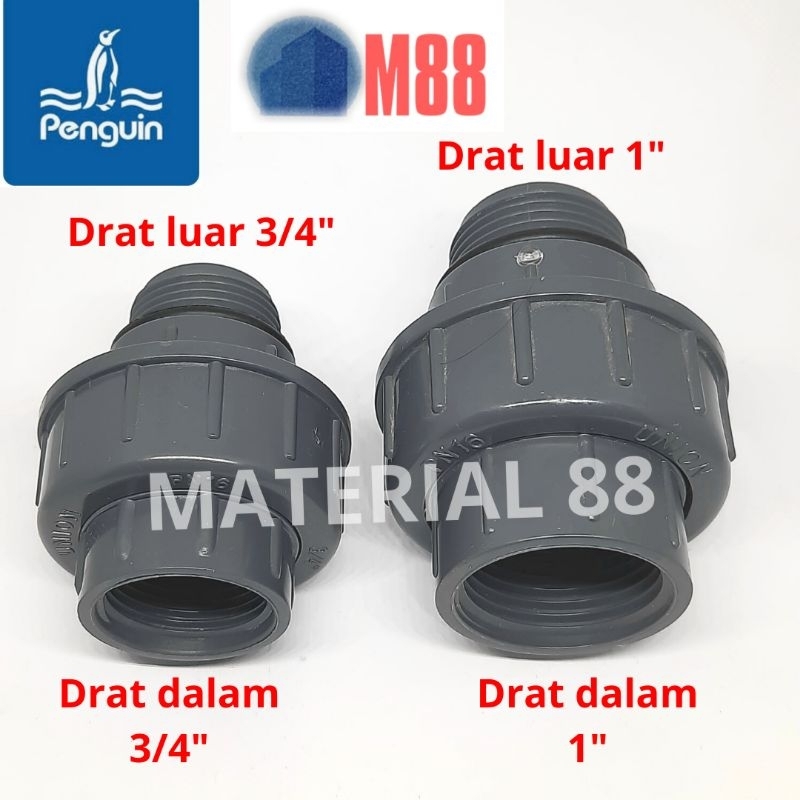 Jual Water Mur Drat DALAM LUAR PENGUIN 3/4 ; 1 inch Watermur Union Adaptor | Shopee Indonesia