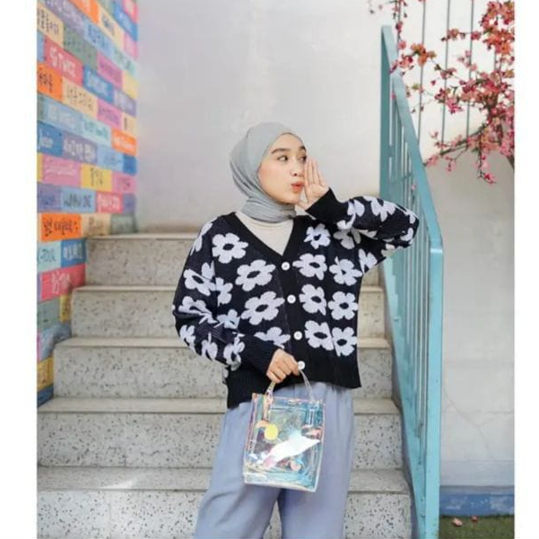 Jual Cardigan Urban Motif Bunga / Cardy Wanita Rajut / Kardigan Flower Kancing Rajut / Kardigan ...