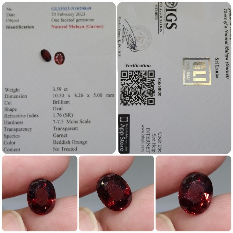 Jual Natural Malaya Garnet 3,2ct luster Super memo Sertifikat GLI | Shopee Indonesia