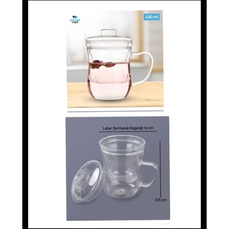 Jual Gelas Kaca Mug Saringan Teh Infuser Jamu Teh Herbal Tutup Seduh ...