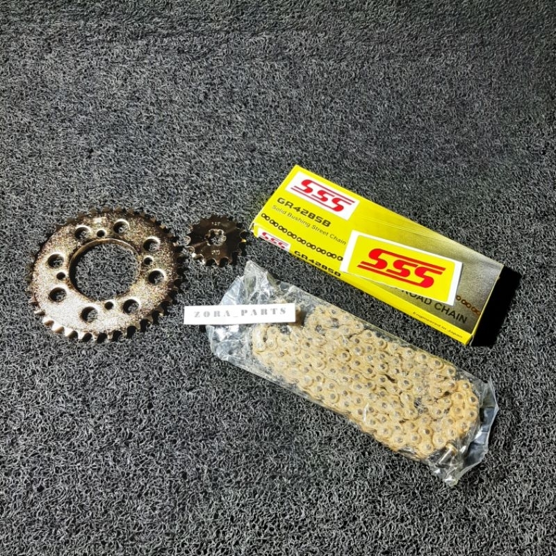 Jual Gear Set RX KING Gold 14T/35T Plus Rantai SSS 428-110L Gir Set Model SSS | Shopee Indonesia