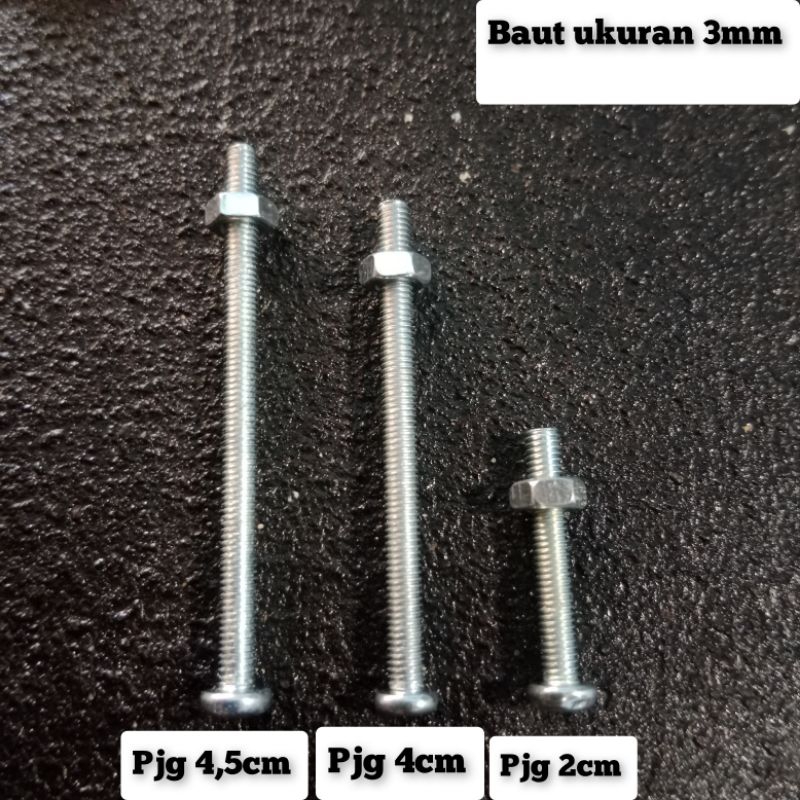 Jual 10.set Baut+mur 3mm panjang 2cm/4cm/4,5cm Baut kipas baut contra speakon soket spikon baut ...