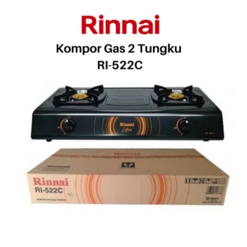 Jual RINNAI : RI-522C KOMPOR GAS 2 TUNGKU API EKONOMIS RI 522 C BODY CEFLON HITAM | Shopee Indonesia