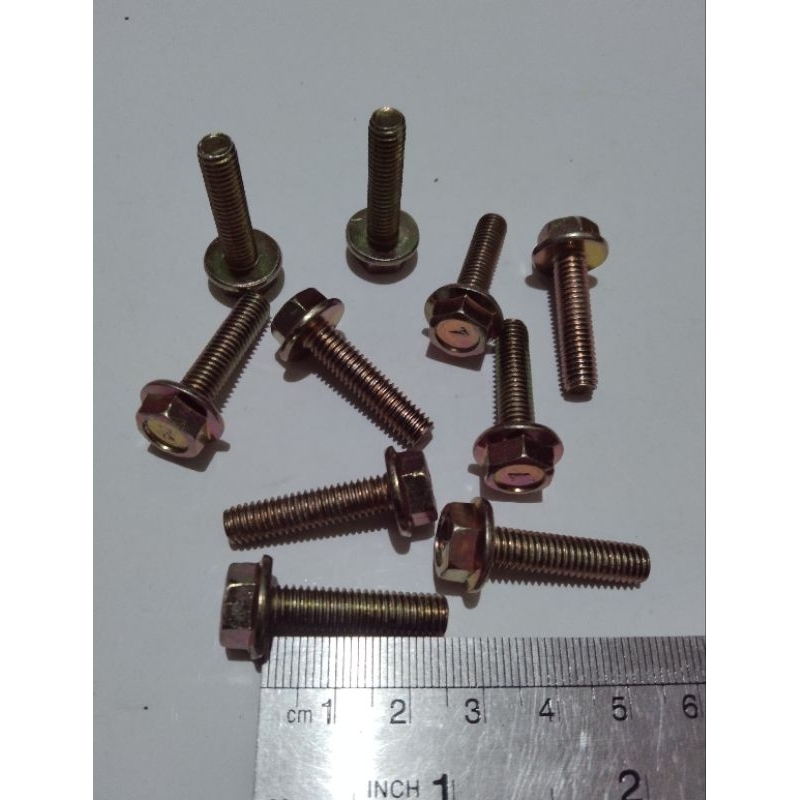 Jual 20 pcs baut flange bolt m6 x 25 mm / baut topi kuning ( kunci 10 ) | Shopee Indonesia