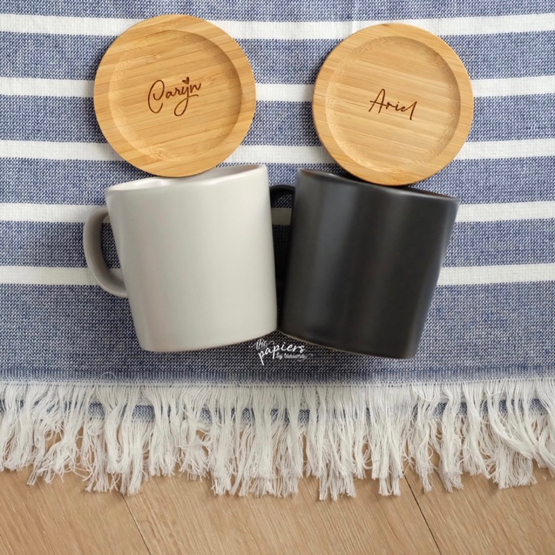 Jual Custom 2in1 Bamboo Coaster and Lid for Mug/ Tatakan Gelas/ Tutup ...
