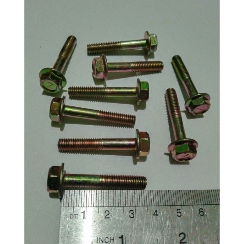 Jual 20 pcs baut flange bolt m6 x 35 mm / baut topi kuning ( kunci 10 ) | Shopee Indonesia