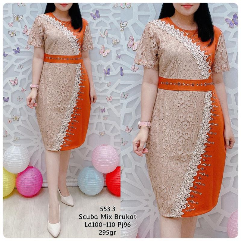 Jual DRESS SCUBA MIX BRUKAT GLITTER 553.2 | Shopee Indonesia