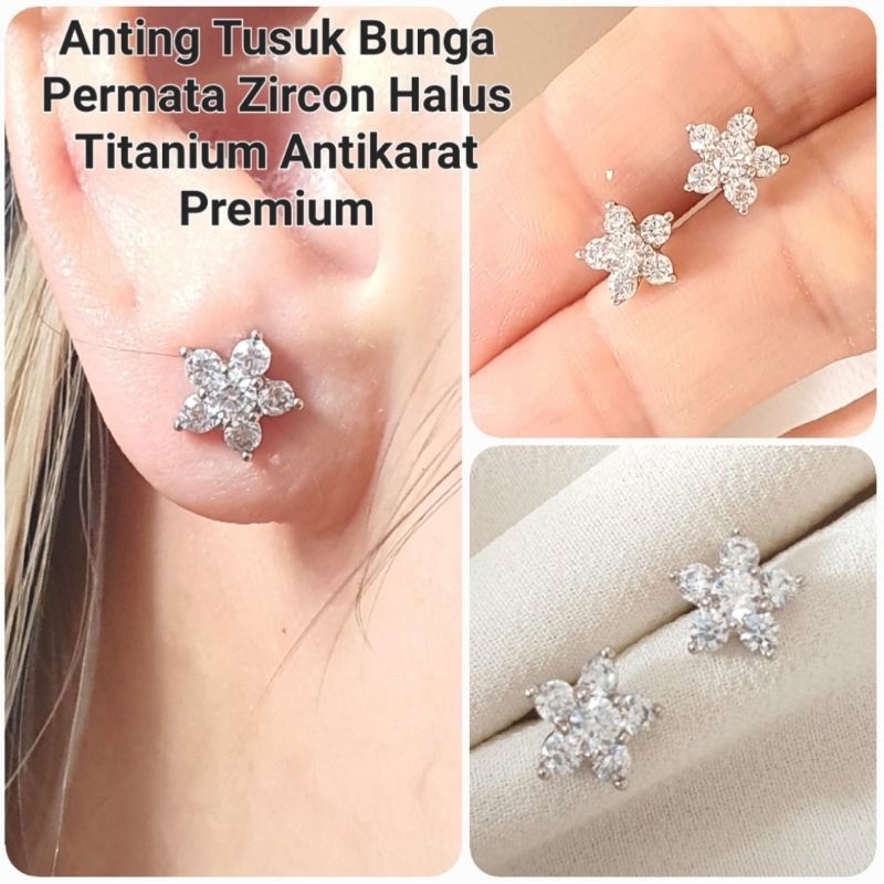 Jual Anting Tusuk Model Bunga Permata Sirkon Halus Titanium Antikarat ...
