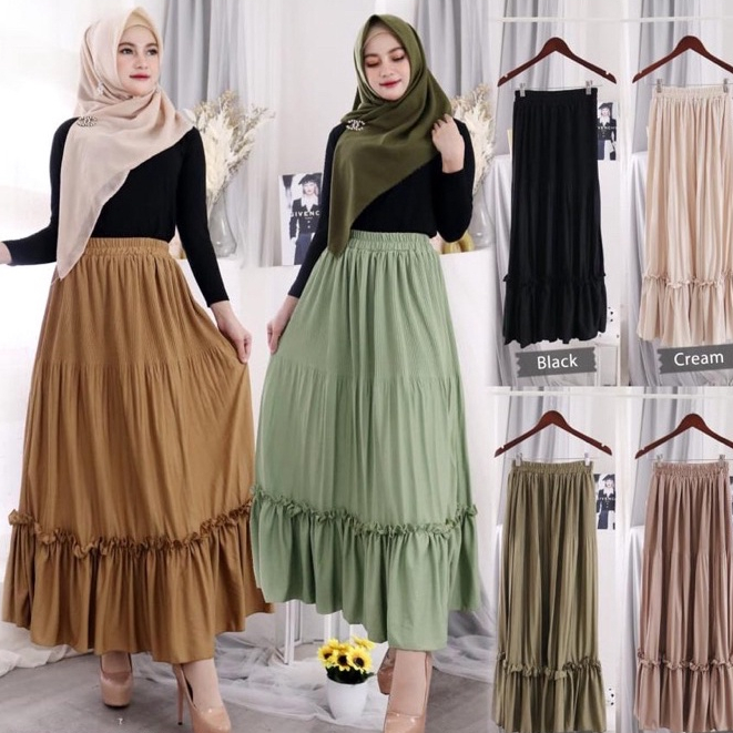 Jual BB 40-90KG ROK PLISKET SUSUN PREMIUM || ROK PANJANG MUSLIM WANITA || ROK MAYUNG BAHAN HYGET ...