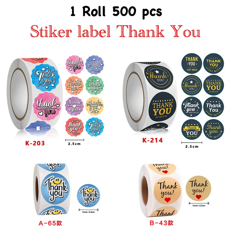 Jual WJ1512 Stiker Thank You 1 Roll Isi 500 Pcs Sticker Label Tempel ...